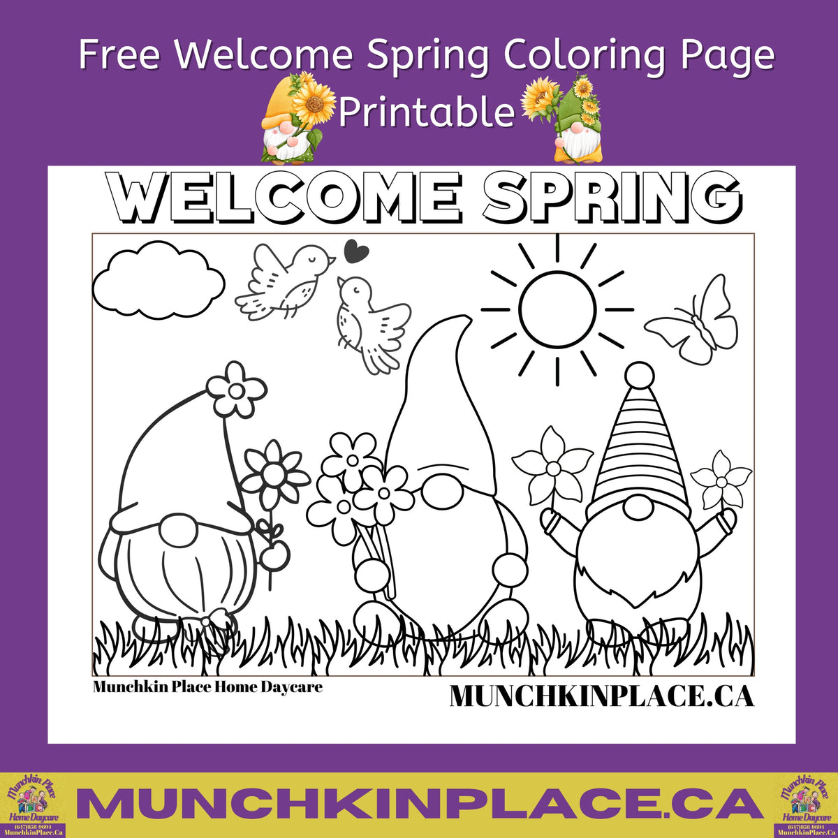 Welcome Spring Free Coloring Page Printable – Munchkin Place Shop